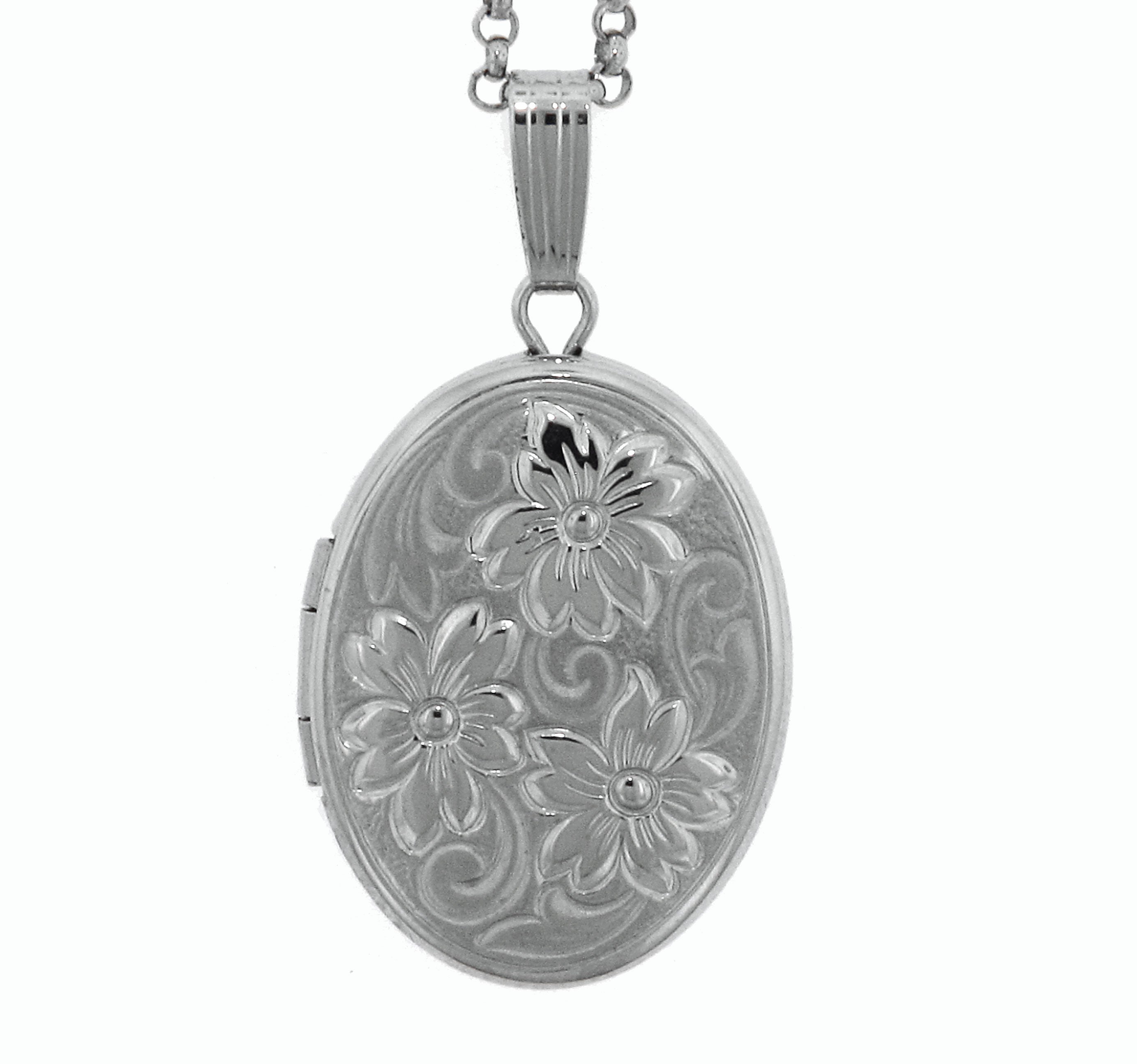 Sterling Silver Floral Oval Locket Pendant